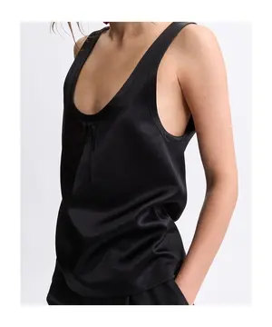 Saint Laurent Cassandre Pleated Satin Top - Black