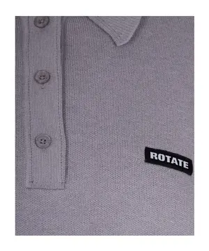 ROTATE BY BIRGER CHRISTENSEN Slinky Knit Buttoned Polo Top - Gray