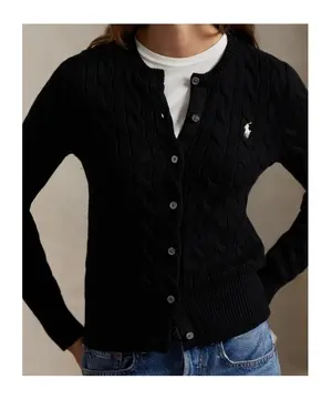 Polo Ralph Lauren Logo Embroidered Cable-knit Cardigan - Black