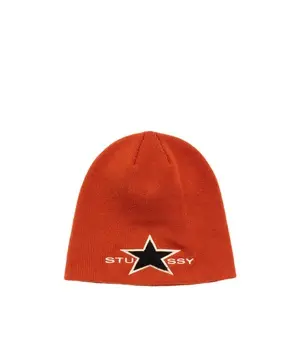 StÜssy Brimless Fine-knit Beanie With Chenille Logo Embroidery - Rust