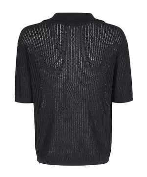 ROBERTO COLLINA Open-knit Polo Shirt - Nero