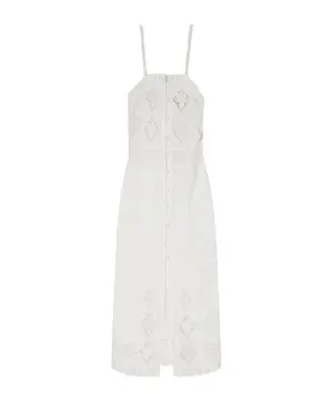 Isabel Marant Étoile Nelsane' Broderie Anglaise Cotton Linen Blend Midi Dress - White