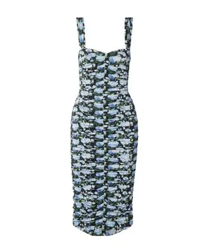 Carolina Herrera Pleated Print Stretch Midi Dress