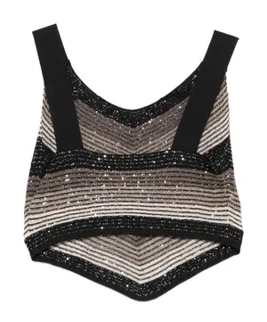 D.exterior Striped Sequined Knit Top