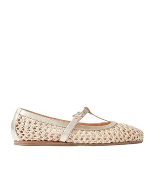 ANCIENT GREEK SANDALS Woven Raffia Ballet Flats With Metallic Leather Trim - Nude