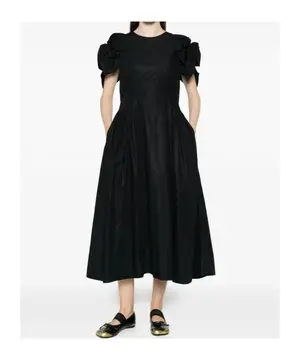 Simone Rocha Rose Puff-sleeve Midi Dress - Black