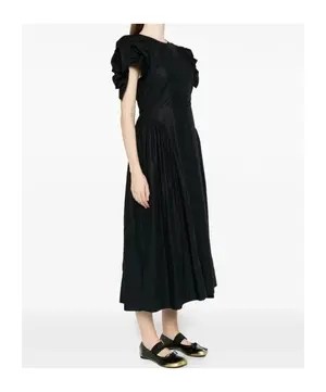Simone Rocha Rose Puff-sleeve Midi Dress - Black