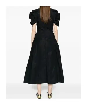 Simone Rocha Rose Puff-sleeve Midi Dress - Black