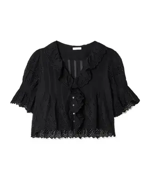 DÔEN Ruffled Pintucked Broderie Anglaise Cotton Top - No