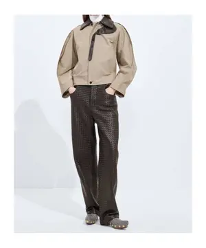 Bottega Veneta Relaxed Fit Lightweight Jacket With Woven Leather Collar - No