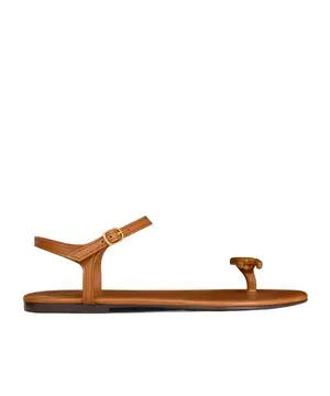 Celine Bay Triomphe Thong Sandal In Calfskin - Cognac