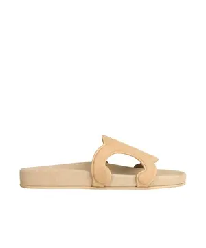 Celine Triomphe Slide In Suede Calfskin - Light Brown