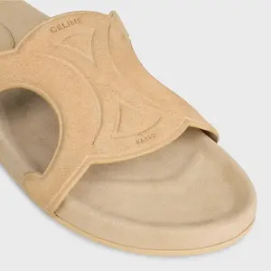 Celine Triomphe Slide In Suede Calfskin - Light Brown