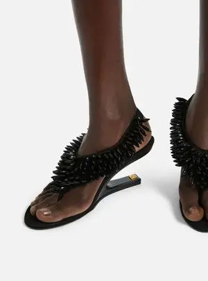 Balmain Embellished Wedge Sandals - Black