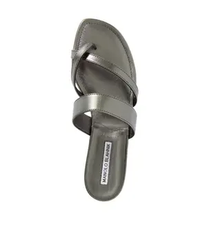 Manolo Blahnik Metallic Leather Sandals - Gray