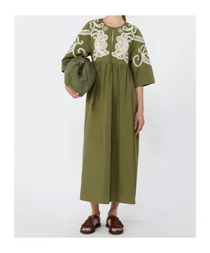 Max Mara Embroidered Maxi Dress - Khaki