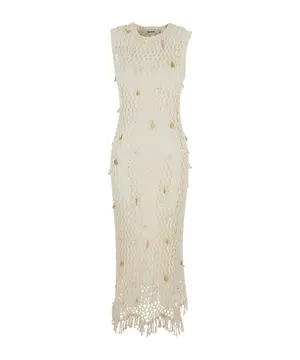 Simkhai Simkhai Coralia Knit Charmed Embellished Knitted Dress Nude