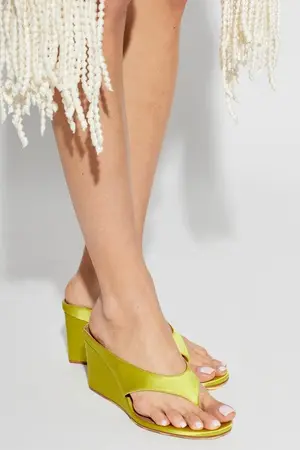 Alaïa Cube Thong Wedge Mules - Green
