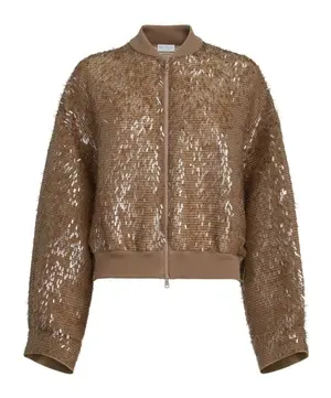 Brunello Cucinelli Sequin Embellished Bomber Jacket - Brown