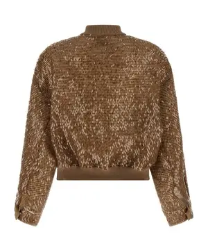 Brunello Cucinelli Sequin Embellished Bomber Jacket - Brown