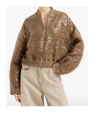 Brunello Cucinelli Sequin Embellished Bomber Jacket - Brown