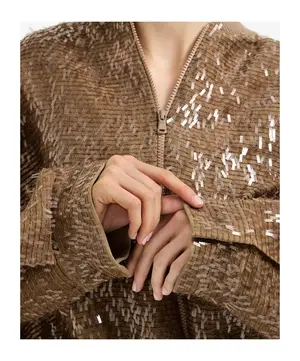 Brunello Cucinelli Sequin Embellished Bomber Jacket - Brown