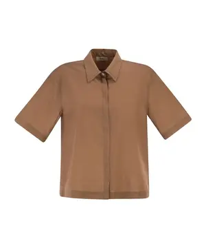 Herno Classic Collar Short Sleeve Shirt With Logo Plaque