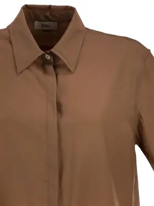 Herno Classic Collar Short Sleeve Shirt With Logo Plaque