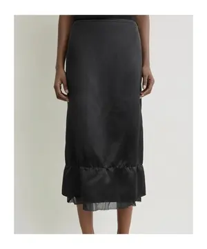 TOTEME Layered Satin Midi Skirt With Frayed Hem