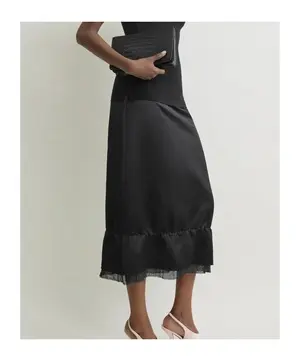 TOTEME Layered Satin Midi Skirt With Frayed Hem