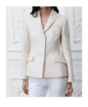Dior Single-breasted Blazer With Embroidered Logo Patch - Ecru