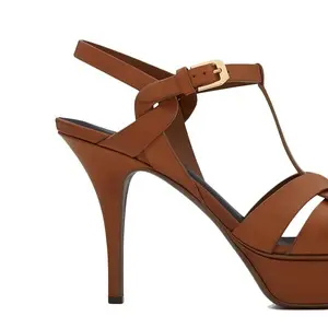 Saint Laurent Strappy High Heel Platform Sandals - Brown