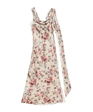 Acne Studios Draped Maxi Dress With Crackled Rose Print - Multicolour Beige