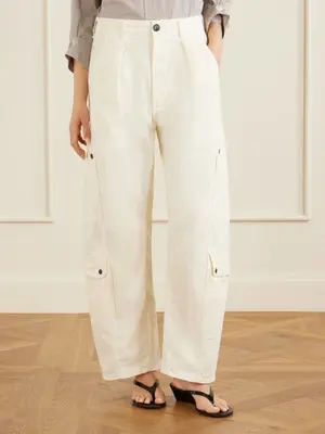 Citizens Of Humanity Flight Pleated Organic Cotton-blend Twill Barrel-leg Pants - Plaster