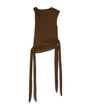 GANNI Asymmetrical Draped Knot Marl Mesh Top - Espresso