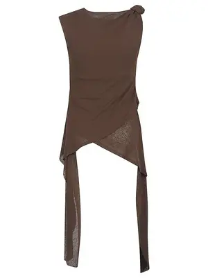 GANNI Asymmetrical Draped Knot Marl Mesh Top - Espresso