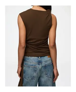GANNI Asymmetrical Draped Knot Marl Mesh Top - Espresso