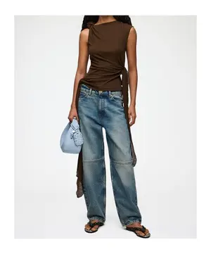 GANNI Asymmetrical Draped Knot Marl Mesh Top - Espresso