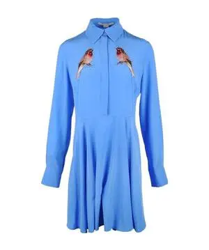 Stella McCartney Embellished Bird Applique Shirt Dress - Blue