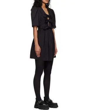 GANNI Bow Detailed V-neck Mini Dress - Black