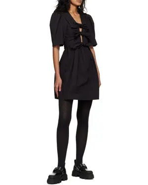 GANNI Bow Detailed V-neck Mini Dress - Black