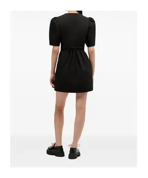 GANNI Bow Detailed V-neck Mini Dress - Black