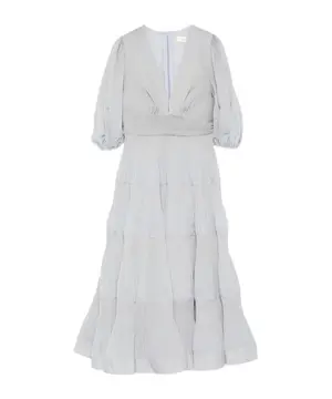 Zimmermann V-neck Puff Sleeve Midi Dress - Light Blue