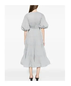 Zimmermann V-neck Puff Sleeve Midi Dress - Light Blue