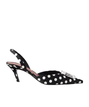 Amina Muaddi Camelia 60 Polka-dot Velvet Slingback Sandals - Black