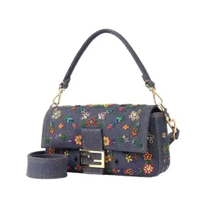 Fendi Baguette Embroidered Shoulder Bag - Blue