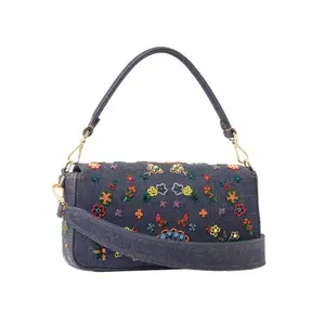 Fendi Baguette Embroidered Shoulder Bag - Blue