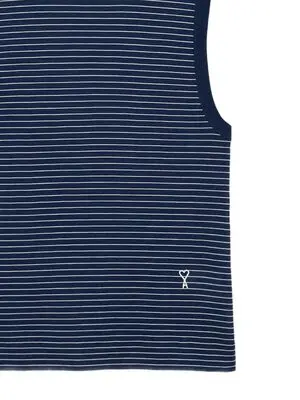 AMI Paris Striped Sleeveless Round Neck Top - Black