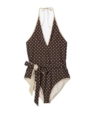 Valentino Garavani Polka Dot Printed Halterneck One-piece Swimsuit - Brown