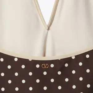 Valentino Garavani Polka Dot Printed Halterneck One-piece Swimsuit - Brown
